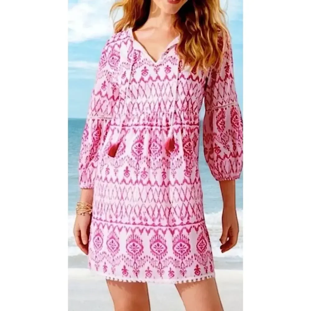 Tommy Bahama | Dresses | Tommy Bahama Pink Ikat Tassel Cover Up Boho ...